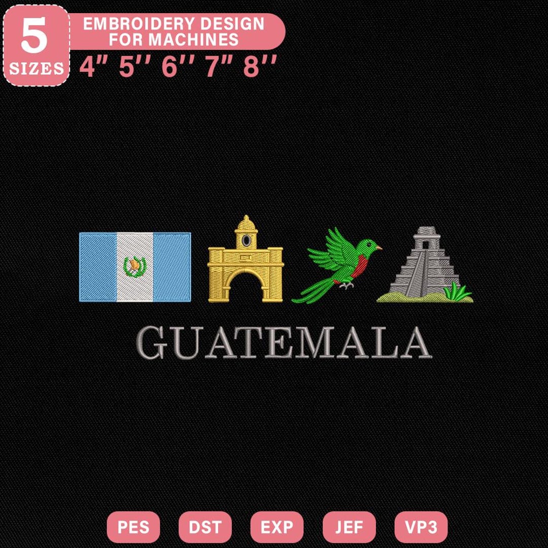 Guatemala Landmarks Embroidery Design, Flag Bird Monument Mayan Machine ...
