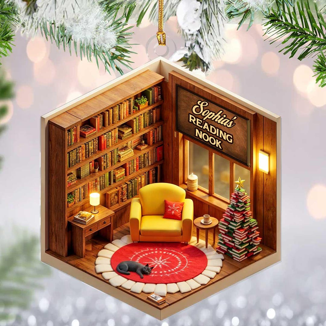 My Dream Reading Nook Personalized Ornament,library Room With Bookshelf ...