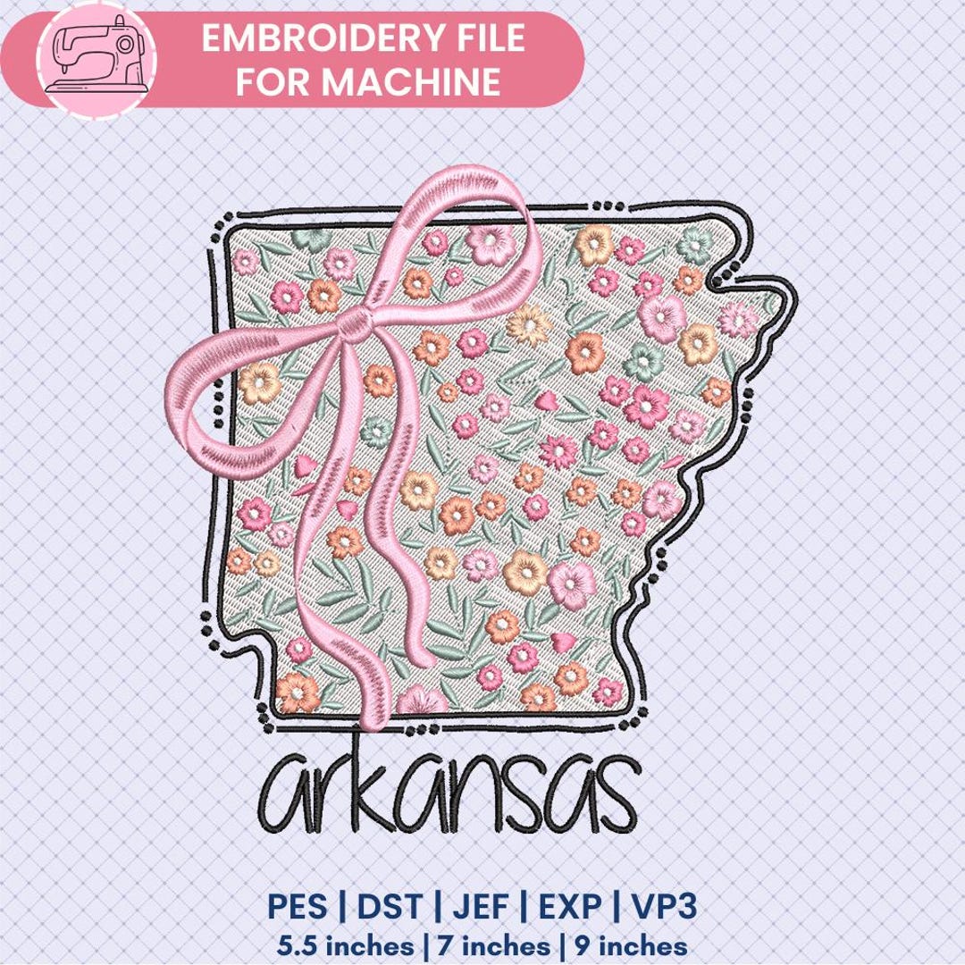 Arkansas Floral Embroidery Design, Coquette Bow Arkansas State Machine ...