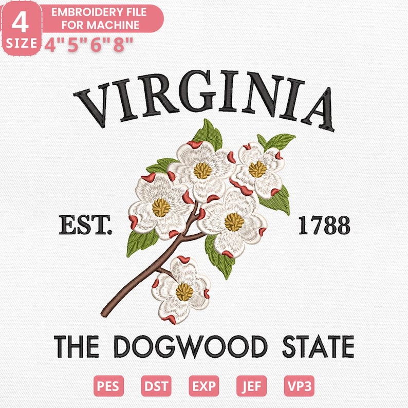 Virginia Embroidery Design, Dogwood Flower State Machine Embroidery ...