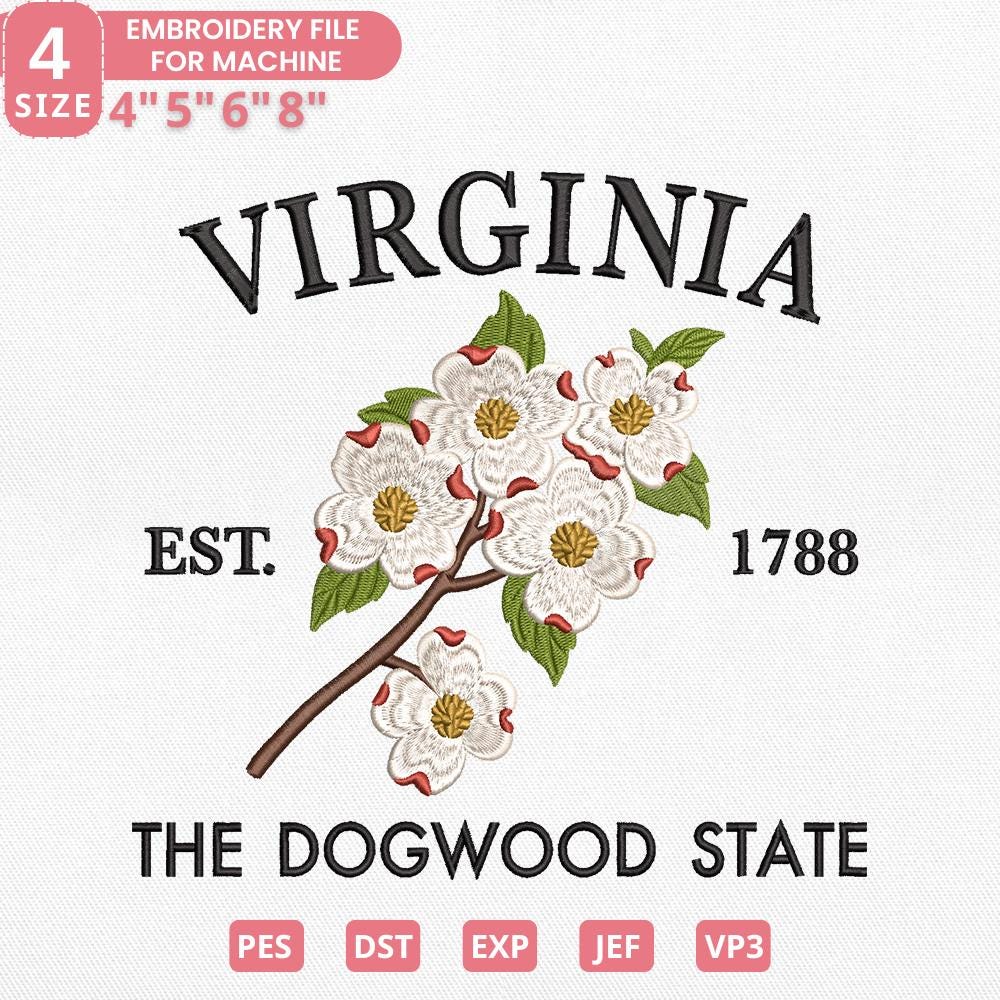 Virginia Embroidery Design, Dogwood Flower State Machine Embroidery ...