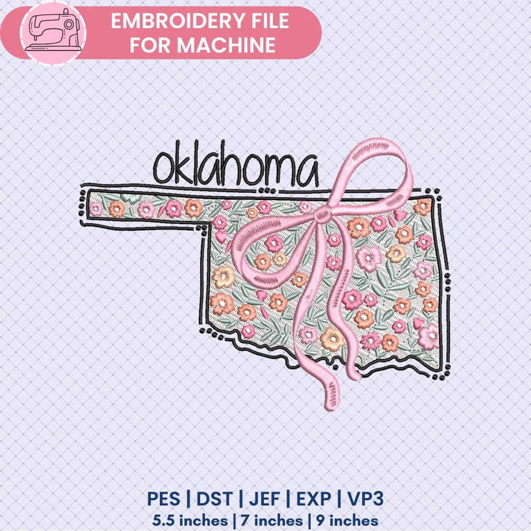 Oklahoma Floral Embroidery Design, Coquette Bow Oklahoma State Machine ...