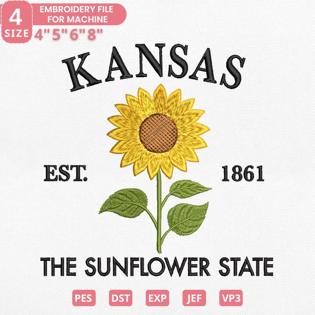 Kansas Embroidery Design, Kansas Flower Sunflower Machine Embroidery ...