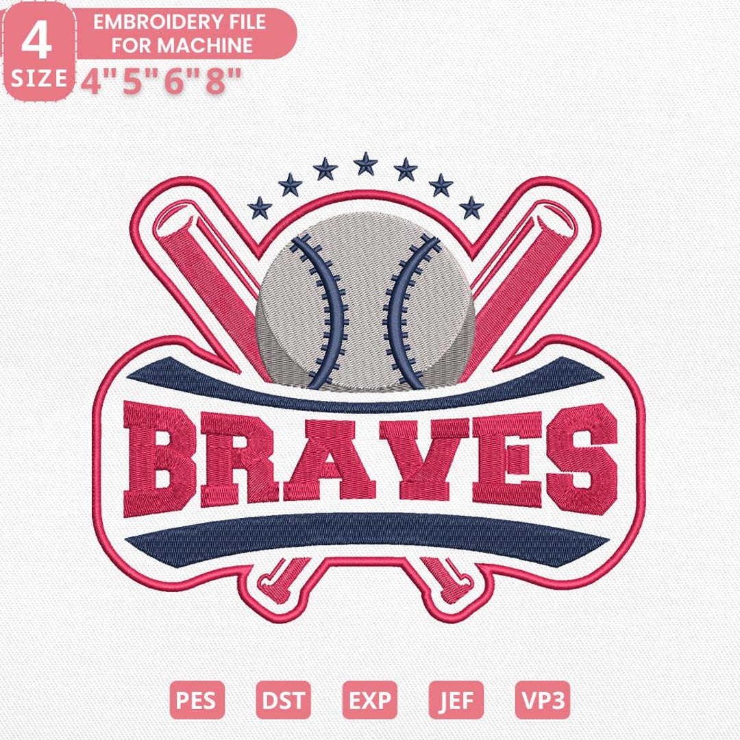 Atlanta Baseball Embroidery Design, Braves Baseball Machine Embroidery ...