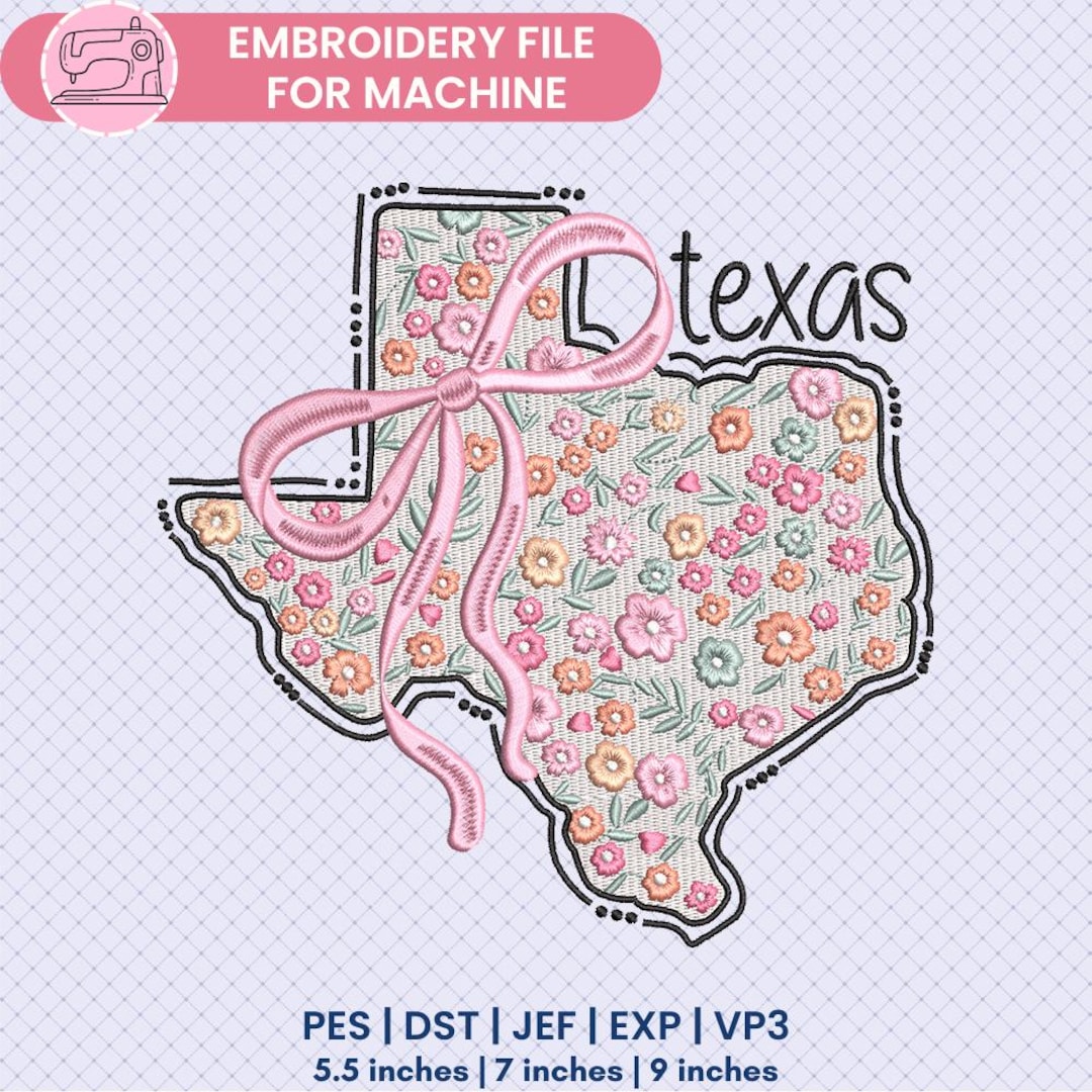 Texas Floral Embroidery Design, Coquette Bow Texas State Machine ...