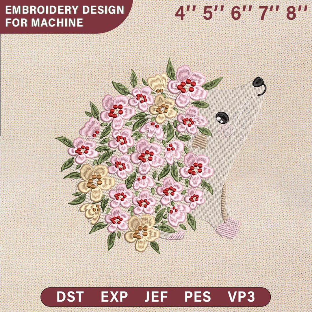 Baby Hedgehog Embroidery Design, Cute Woodland Hedgehog Covered in ...
