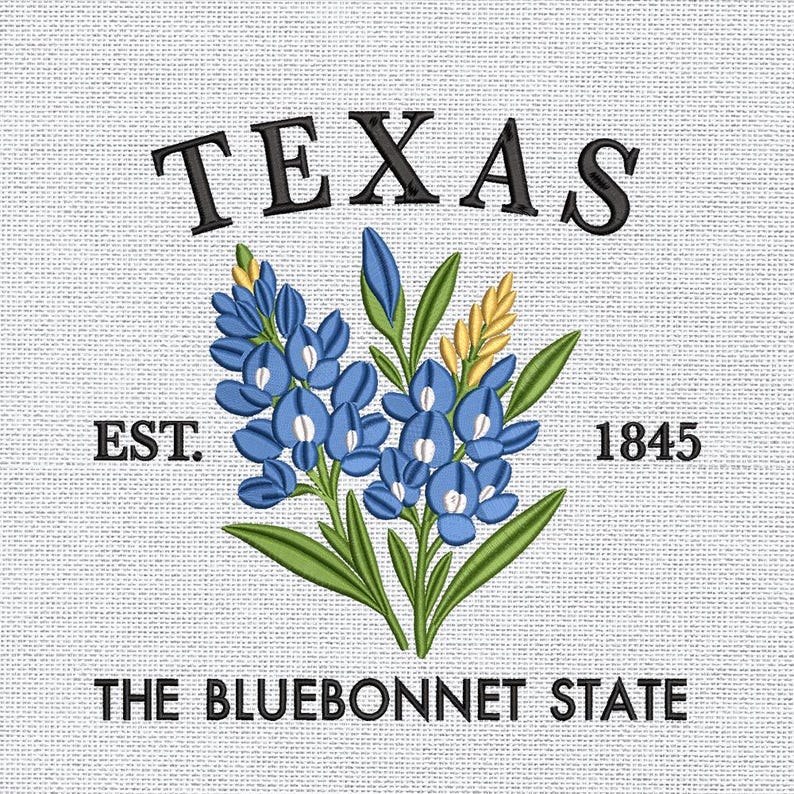 Texas Embroidery Design, Texas Flower Bluebonnet Machine Embroidery ...