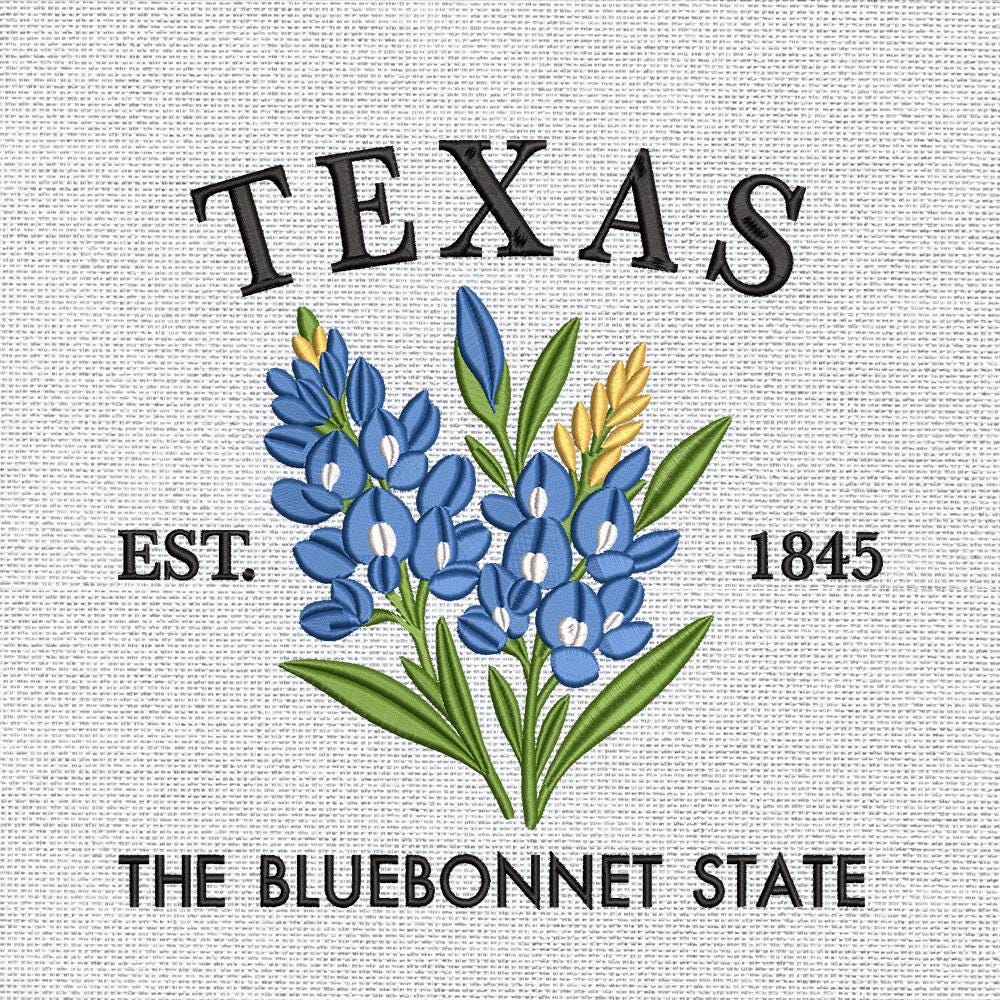 Texas Embroidery Design, Texas Flower Bluebonnet Machine Embroidery ...