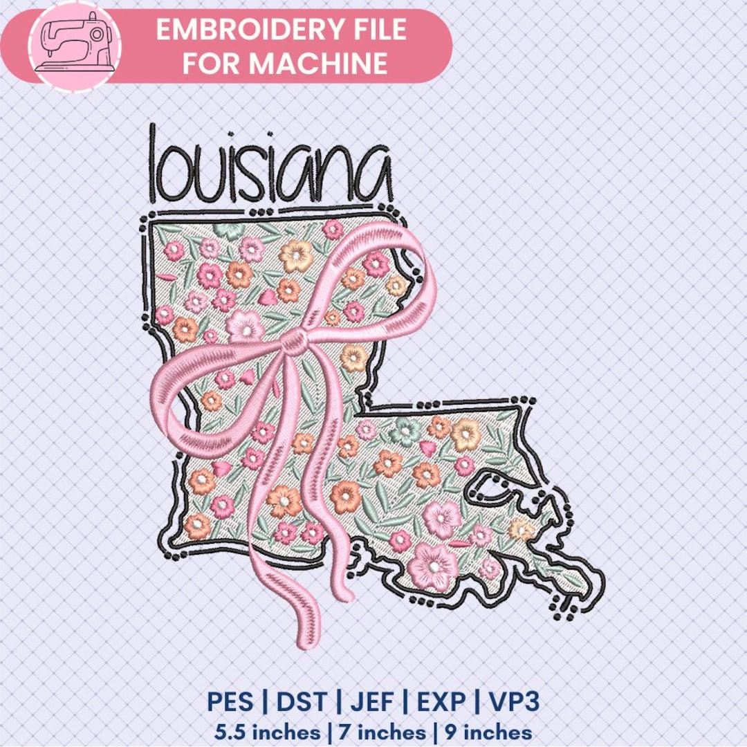 Louisiana Floral Embroidery Design, Coquette Bow Louisiana State ...