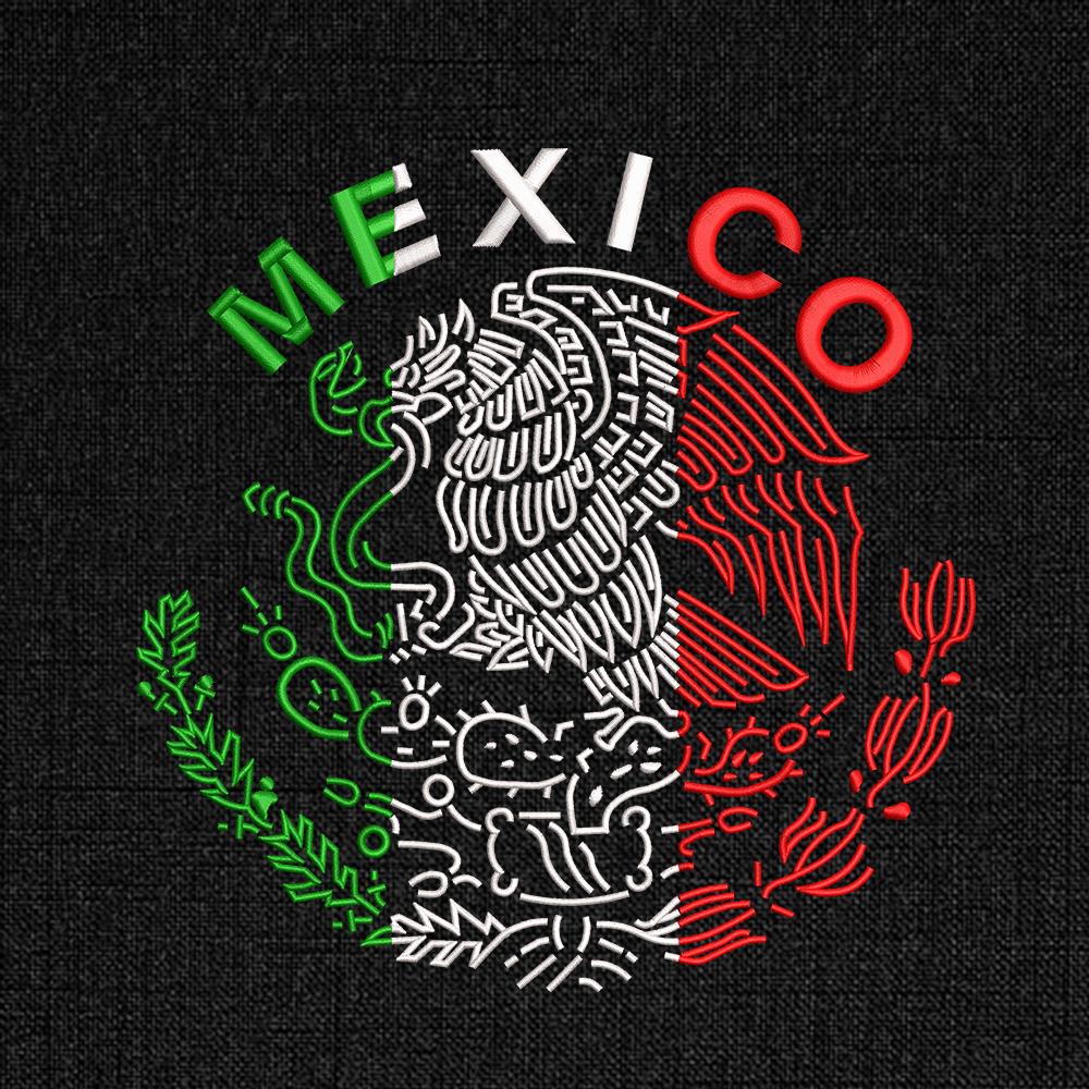 Mexico Emblem Embroidery Design, Bold Mexican Eagle and Snake With Flag ...