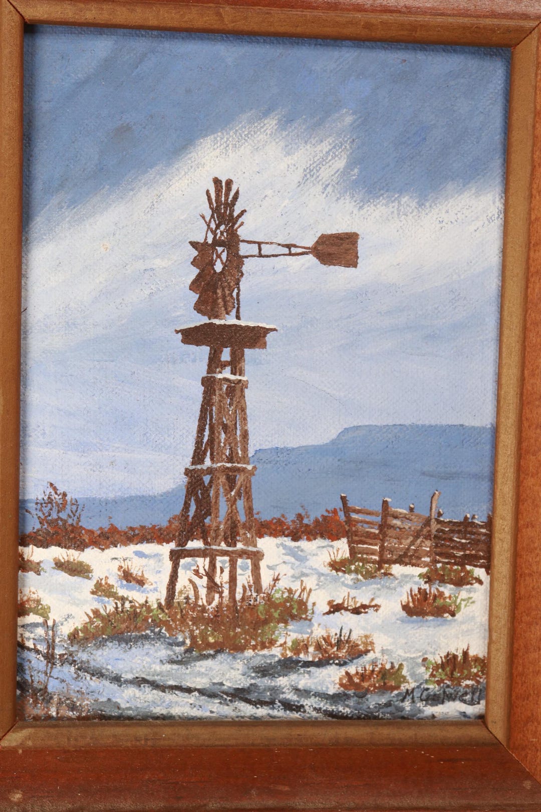 Vintage Framed Watercolor of Winter Windmill - Vintage Painting ...