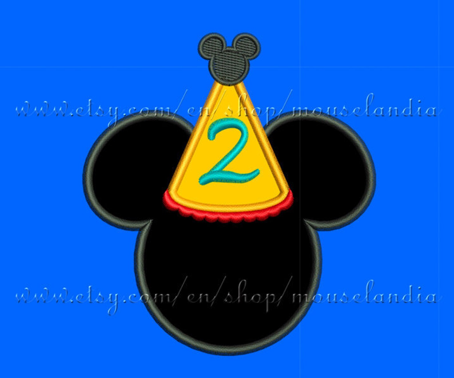 Cute Mouse Happy Birthday number Two. Applique Design. 2 - Etsy