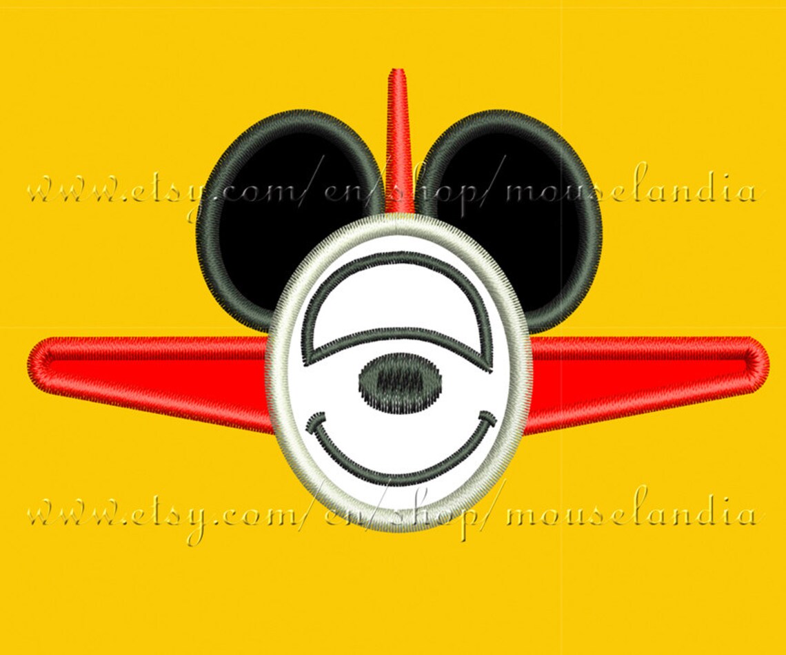 Cute Airplane Mouse Applique Design for Embroidery Machine 3 - Etsy