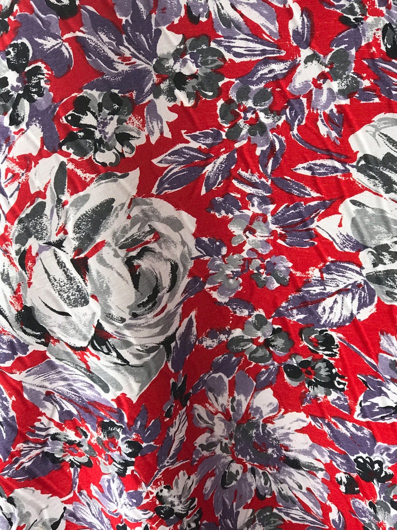 Viscose and Silk Print Fabric Red White Black Roses Italian - Etsy