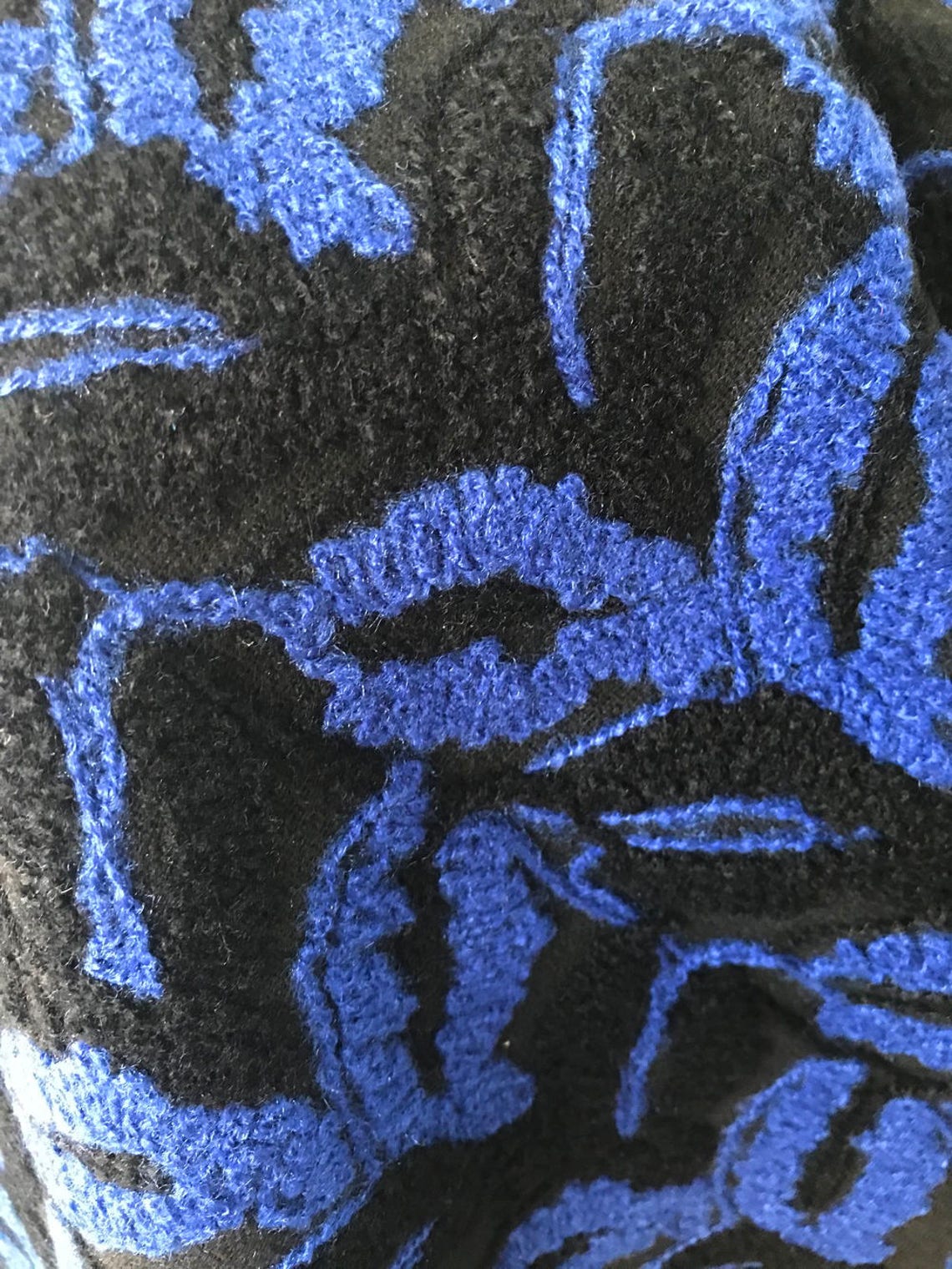 Blue on Black Fancy Wool Embroidery Velour Flock Cape Coat Jacket Skirt ...