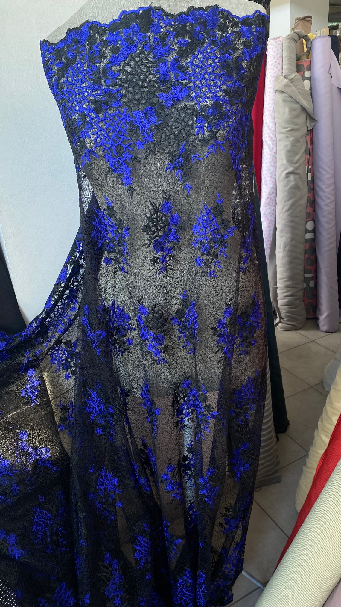 Cobalt Blue on Black Guipure Lace Fabric for Dressmaking - Etsy