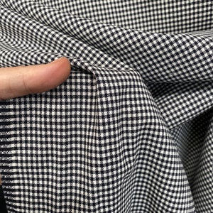Small Check Stretch Suiting Fabric Ivory Black Small Check Fabric Wool ...