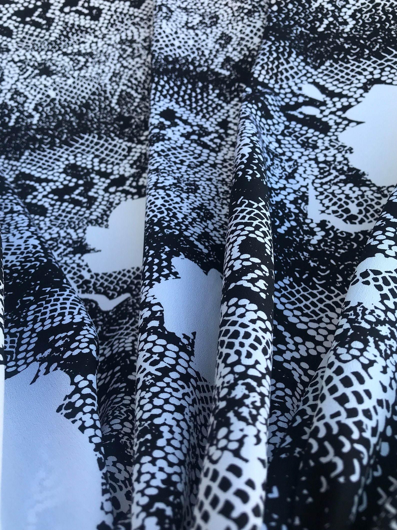 Black on White Mixed Silk Print Fabric Python Design Snake - Etsy