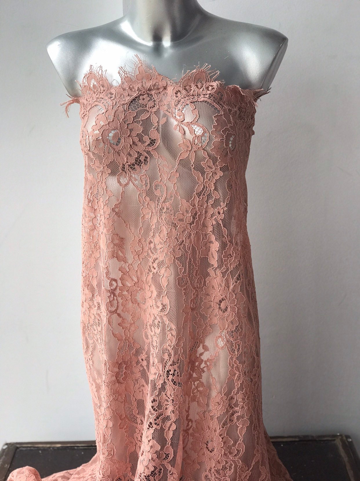 Pink corded lace fabric 1.5 yards piece pink bridal lace | Etsy