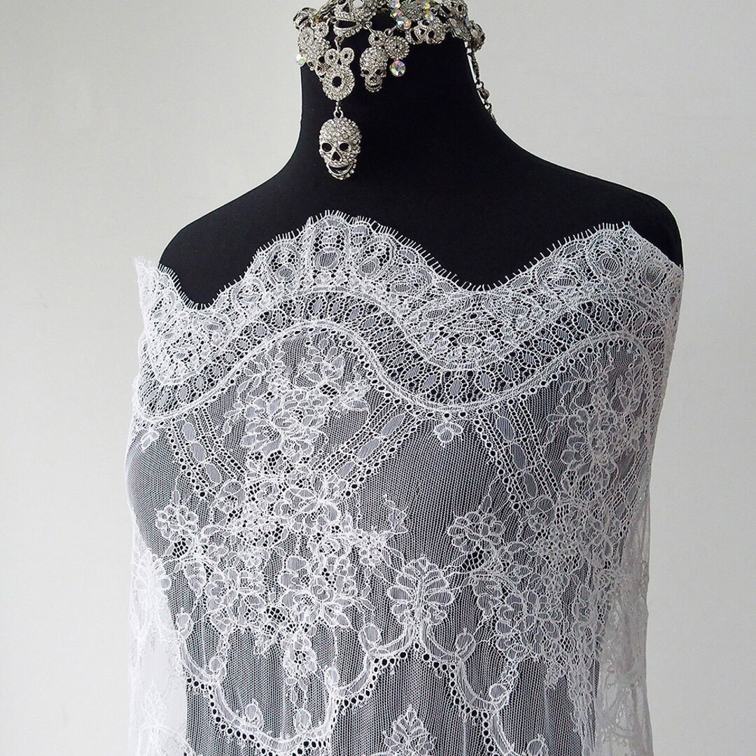 Bridal Lace Fabric White Off-white Wide Scallop Edging With Eyelashes ...