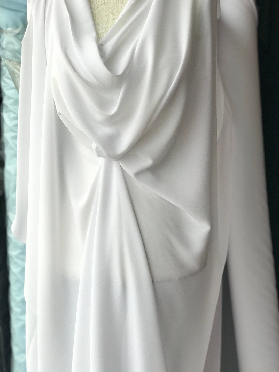 White off White Stretch Chiffon Fabric, Polyester Spandex Chiffon, 110g ...