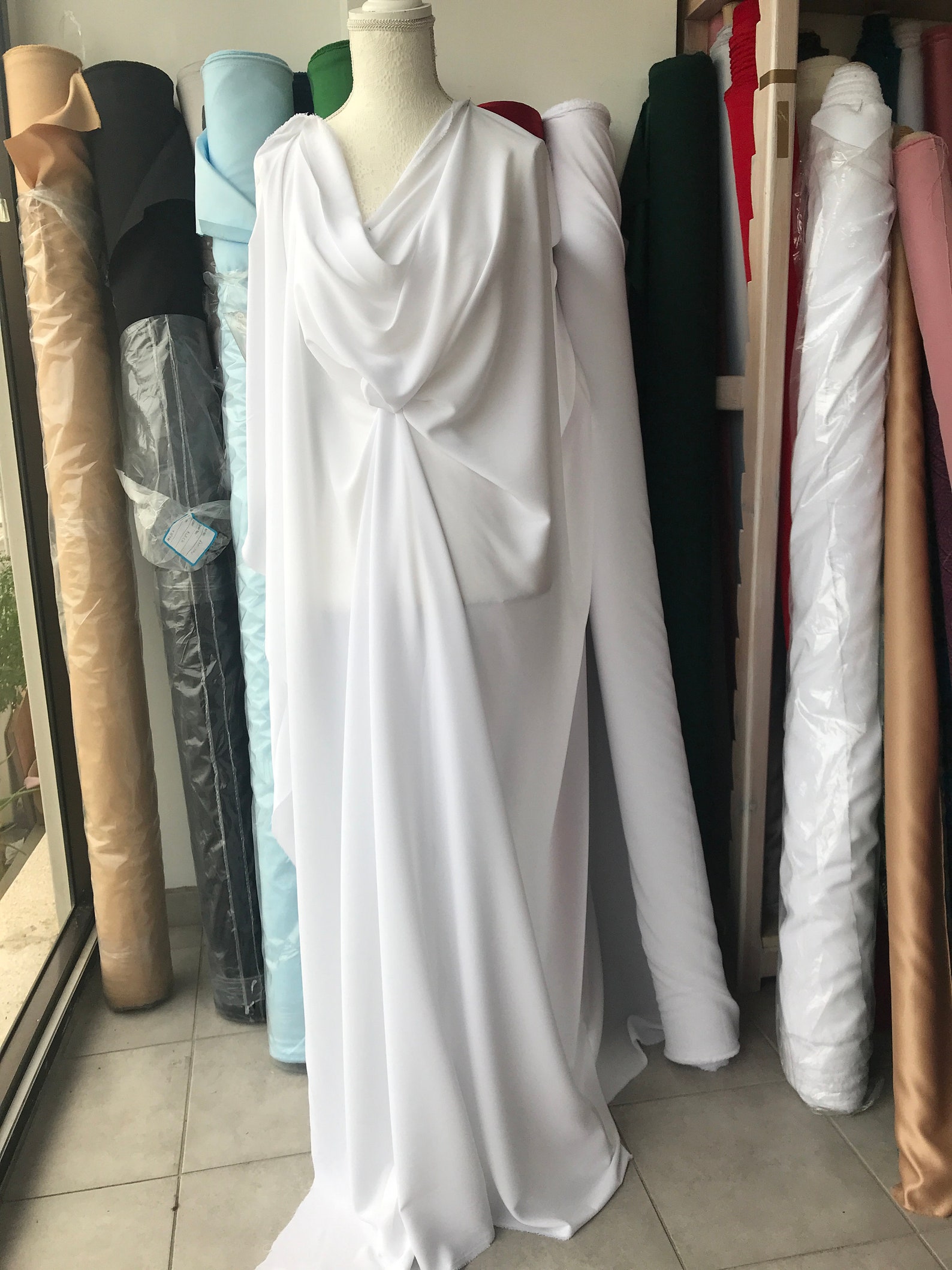 3M Length White off White Stretch Chiffon Fabric, Polyester Spandex ...