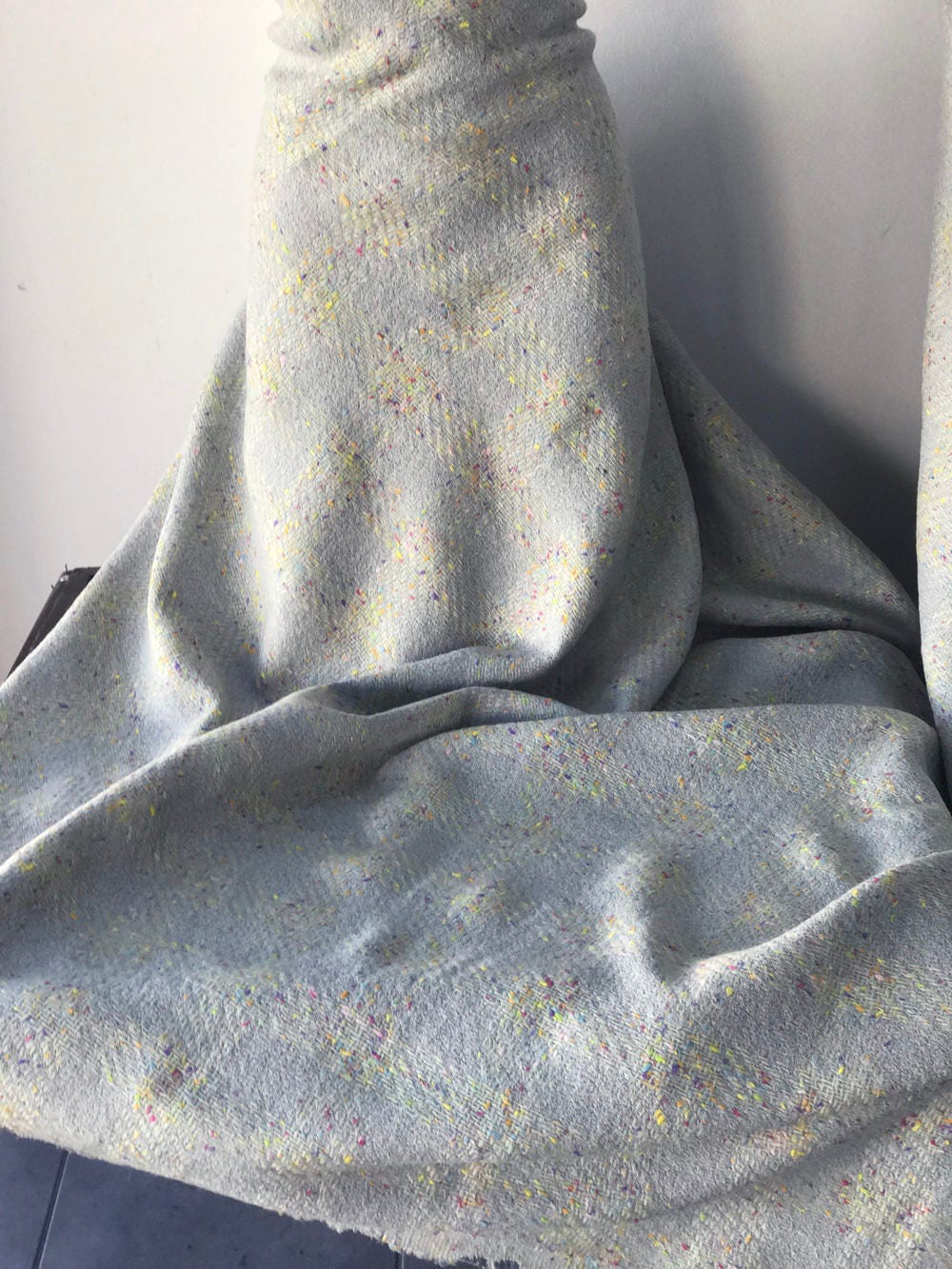 Silver Blue Boucle Tweed Fabric Check Pattern Pure Wool High - Etsy