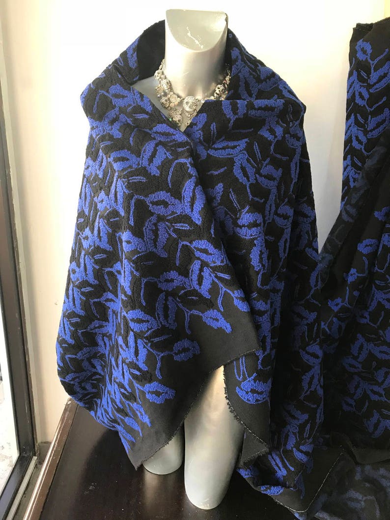 Blue on Black Fancy Wool Embroidery Velour Flock Cape Coat Jacket Skirt ...