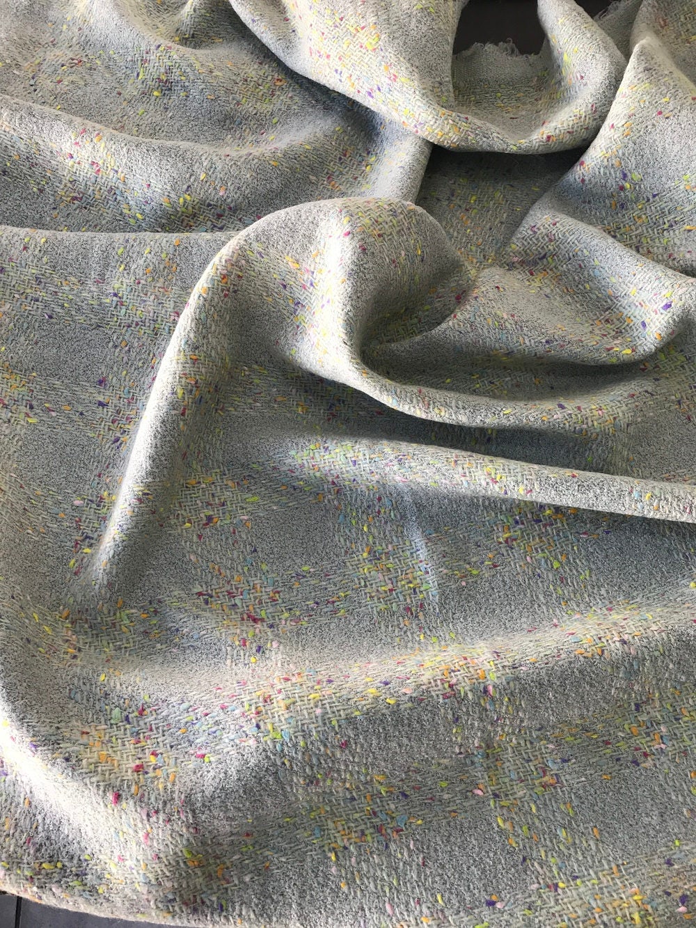 Silver Blue Boucle Tweed Fabric Check Pattern Pure Wool High - Etsy