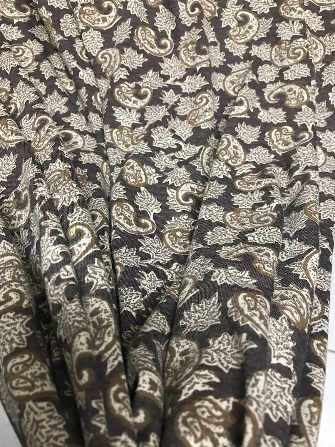 Polyester Jersey Fabric, Paisley Print Design Print, Brown Beige, for ...