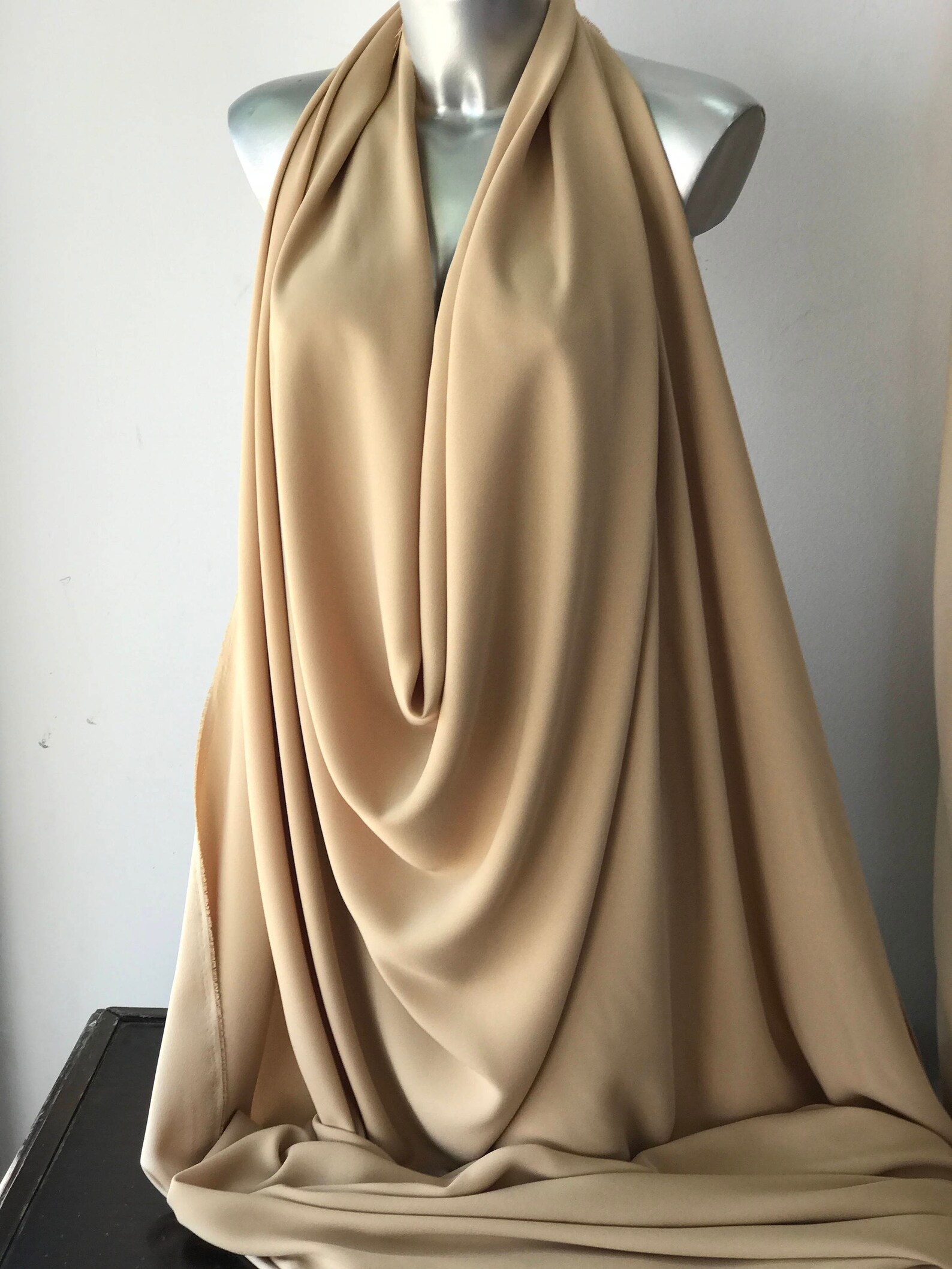 Gold Beige Champagne Stretch Pebble Crepe Fabric 2 Way Stretch Textured ...