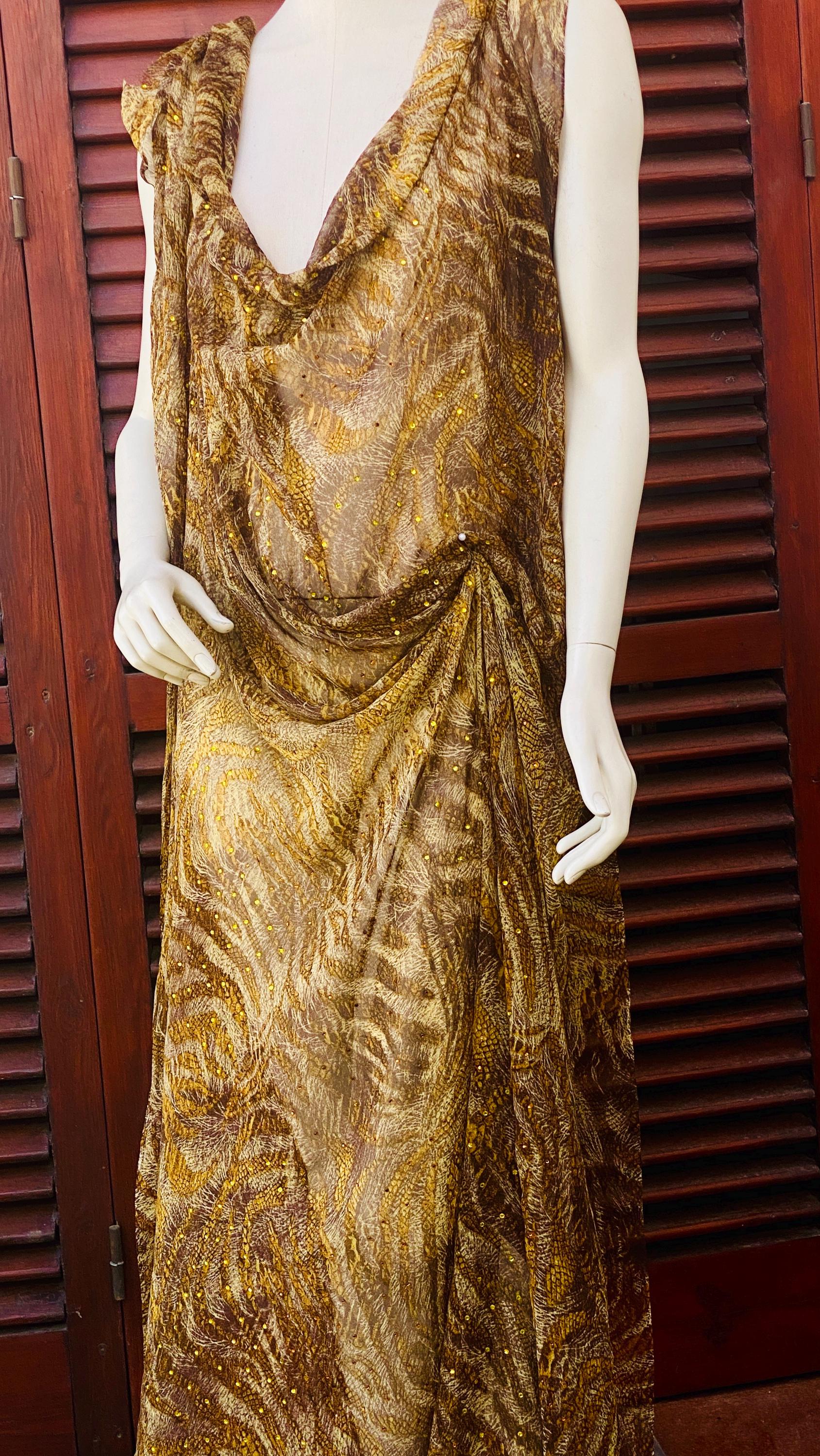 Tiger Zebra Print Silk Chiffon Fabric With Crystals in Gold Mustard ...