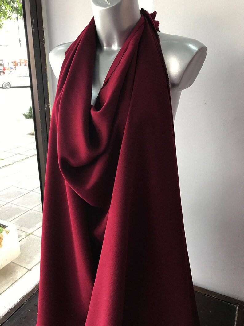 Dark Red, Burgundy Red Wine Bordeaux Stretch Crepe Fabric, 2 Way ...