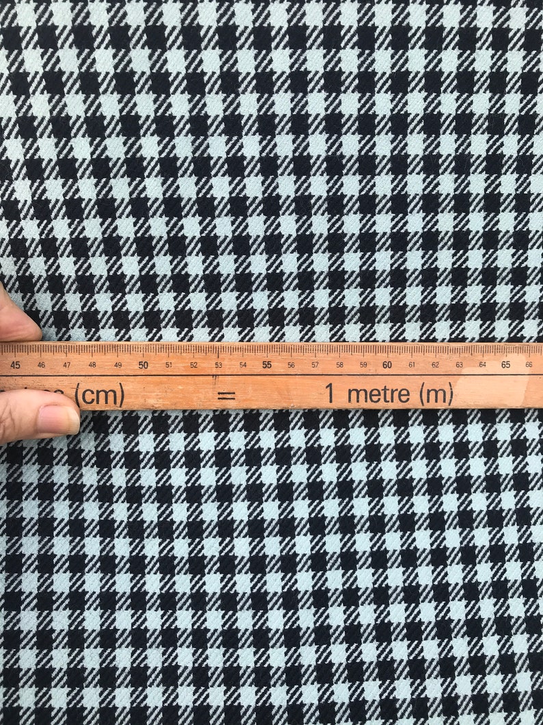 Baby Blue on Black Wool Check Fabric , Pure Wool Made in Italy Suiting ...