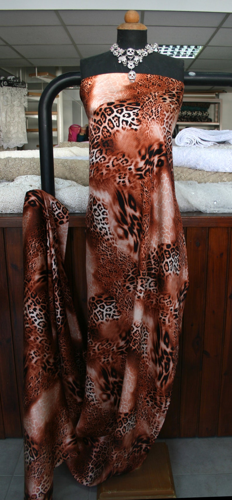 Animal Print Leopard Print Silk Satin Fabric Brown Russet - Etsy
