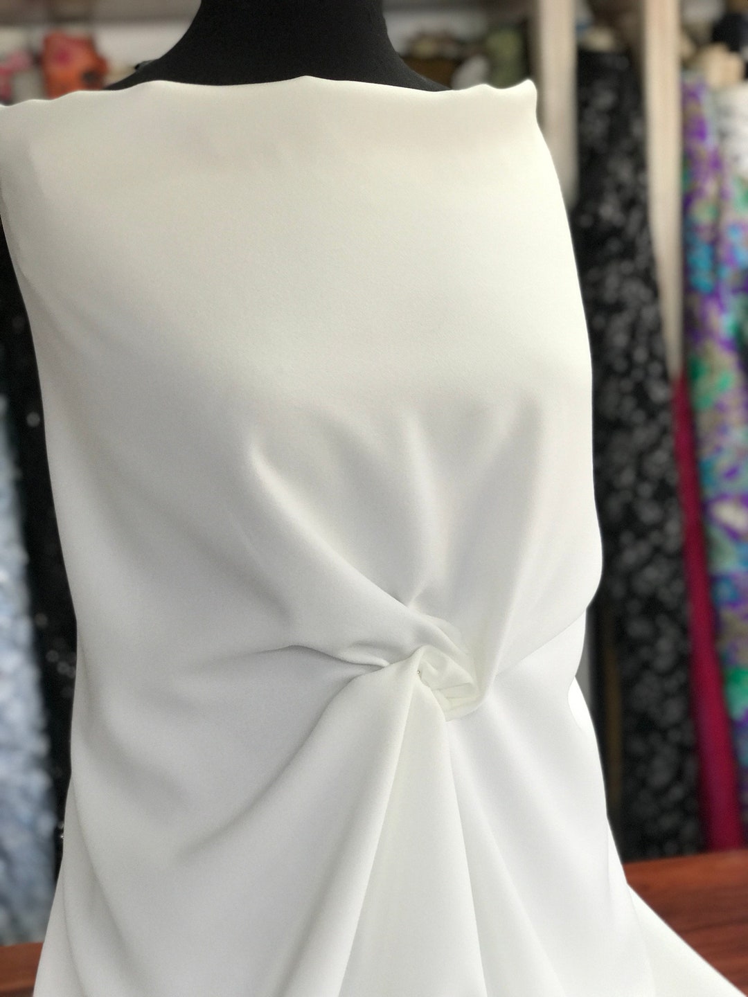 Pure White, off White Stretch Crepe Fabric, 2 Way Stretch Pebble Crepe ...