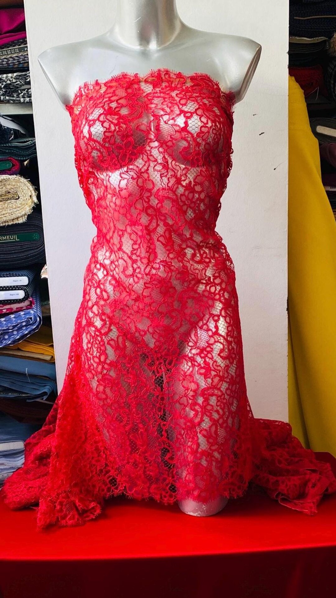 Red French Lace Fabric, Red Eyelash Lace, Authentic French Lace ...