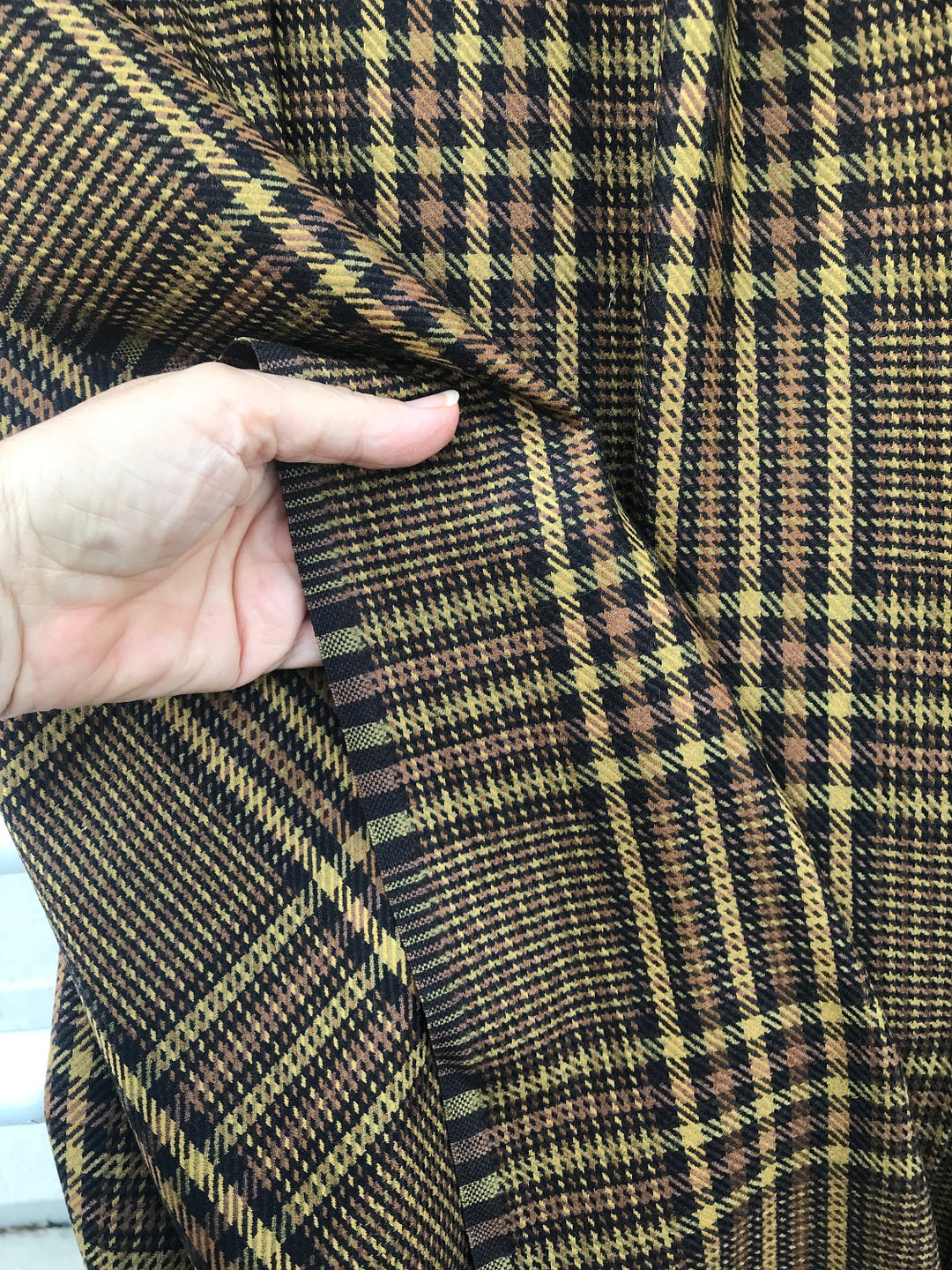 Prince of Wales Check Tartan Wool Fabric Brown Gold Mustard Check ...