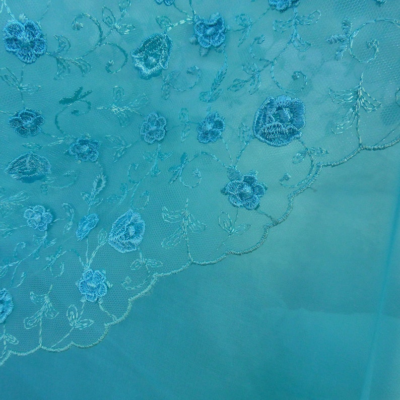 Turquoise Blue Lace Fabric 3d Flowers, Embroidery Tulle Scalloped ...