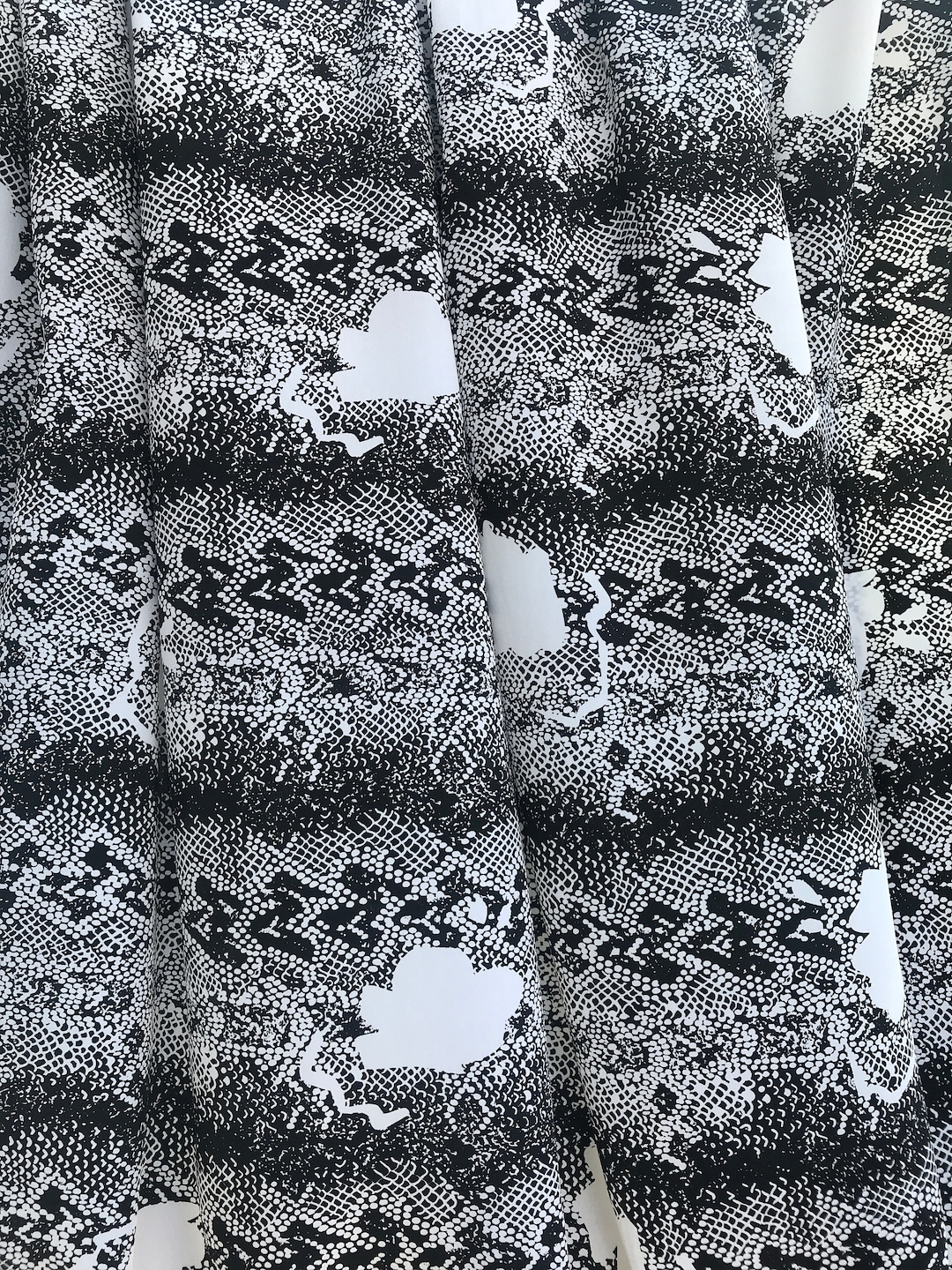 Black on White Mixed Silk Print Fabric Python Design Snake Skin Print ...