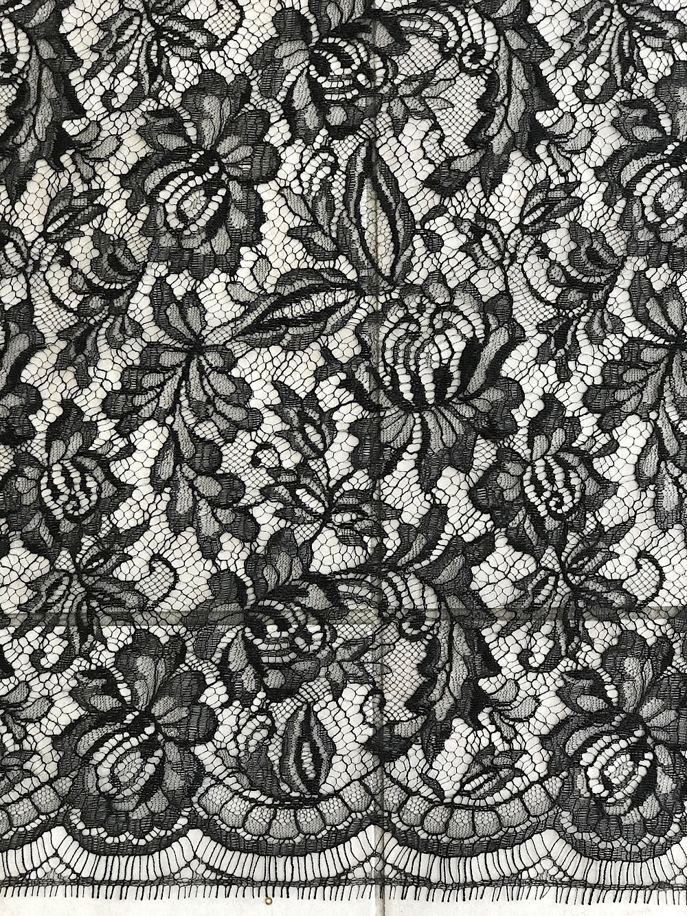 Black Lace Fabric, French Lace Solstiss Floral Lace Scallop Edge With ...