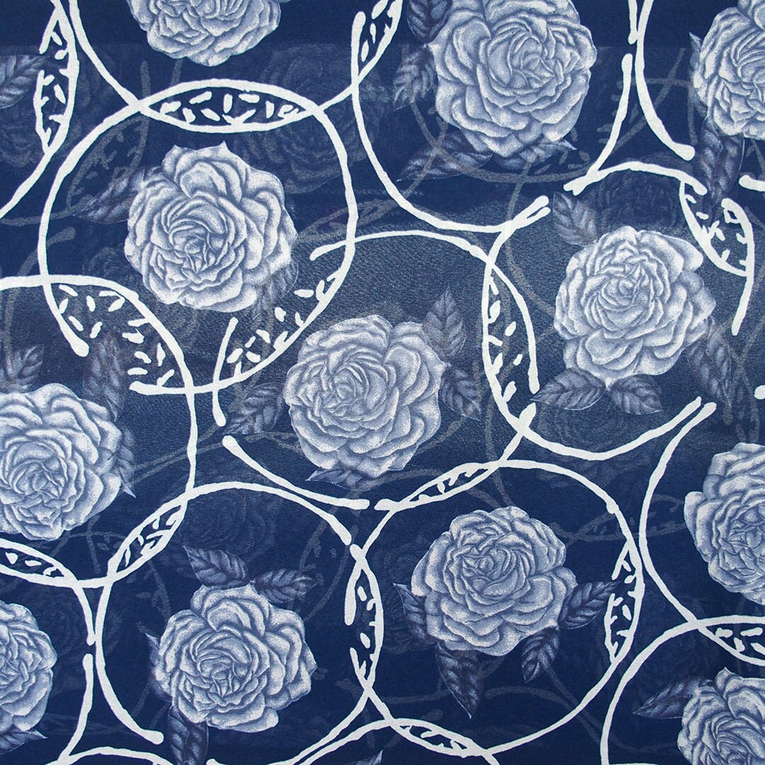 Georgette Chiffon Print Fabric Large Flowers Floral Print Fabric Navy ...