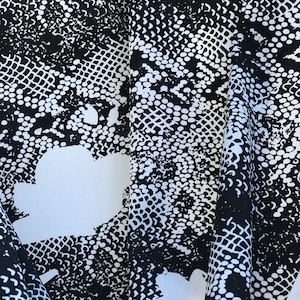 Black on White Mixed Silk Print Fabric Python Design Snake Skin Print ...