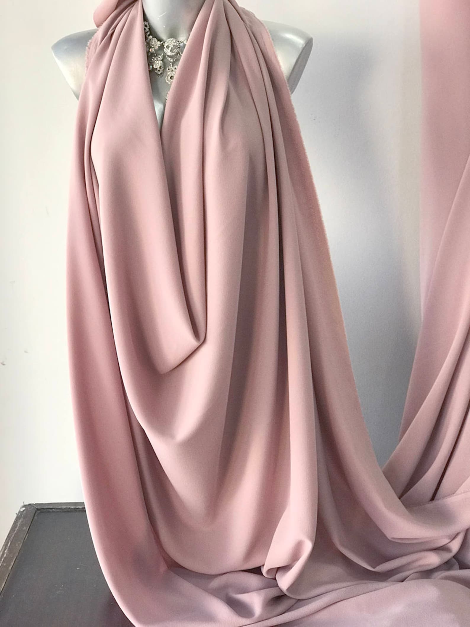 Powder Pink Stretch Crepe Fabric, 2 Way Stretch Pebble Crepe Textured ...