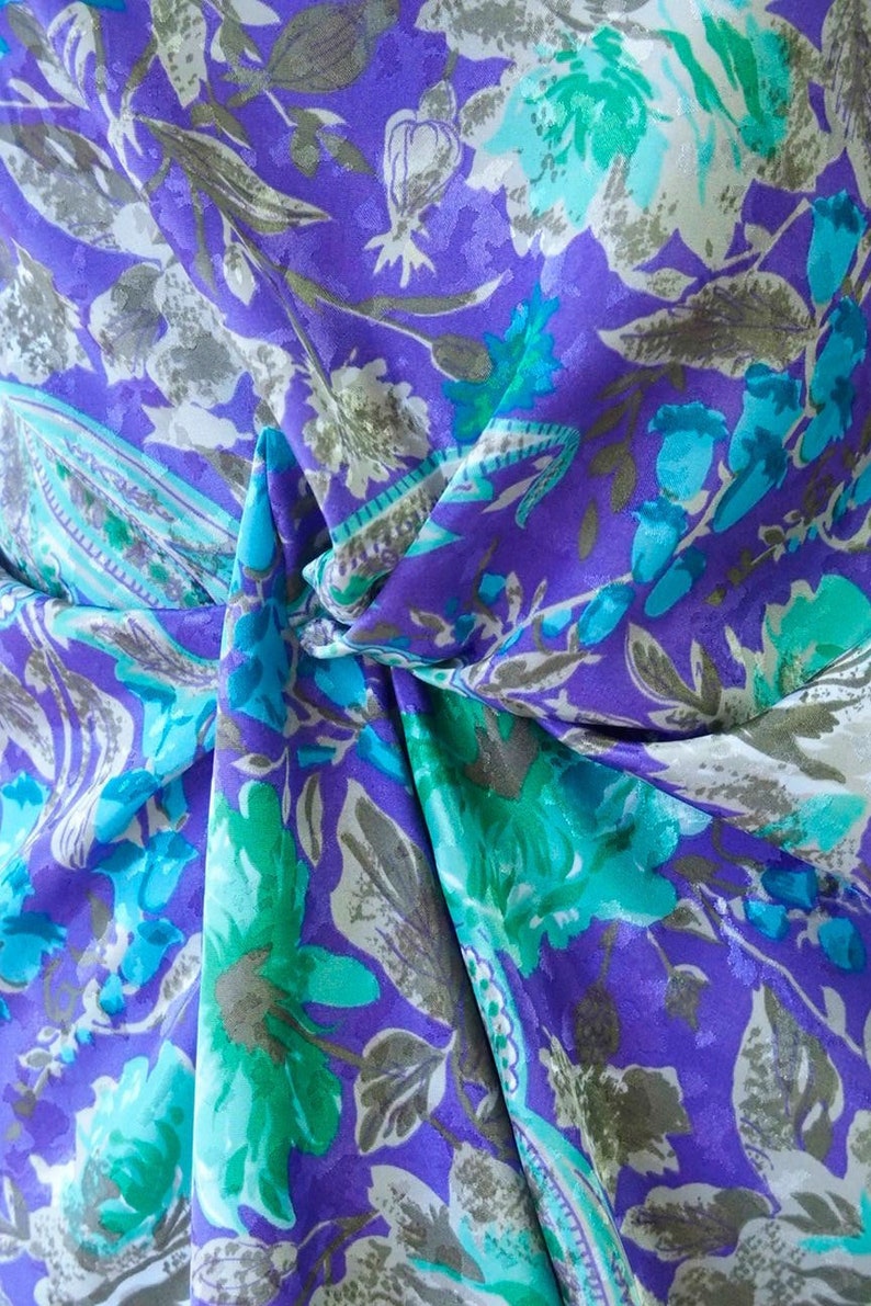 Polyester Print Fabric Jacquard Base Floral Purple Green 140cm | Etsy