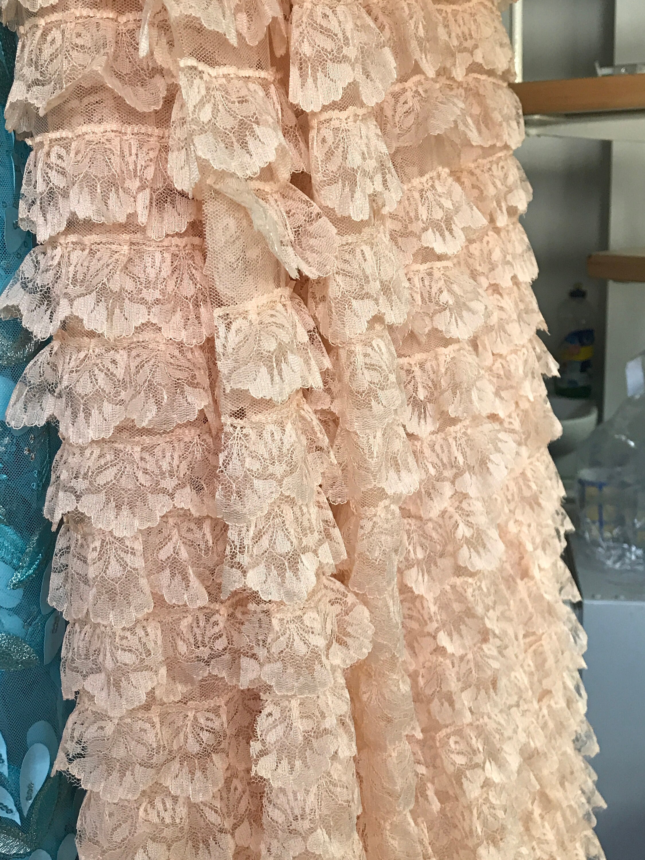 Blush peach raffle lace fabric frilly lace fabric nude | Etsy