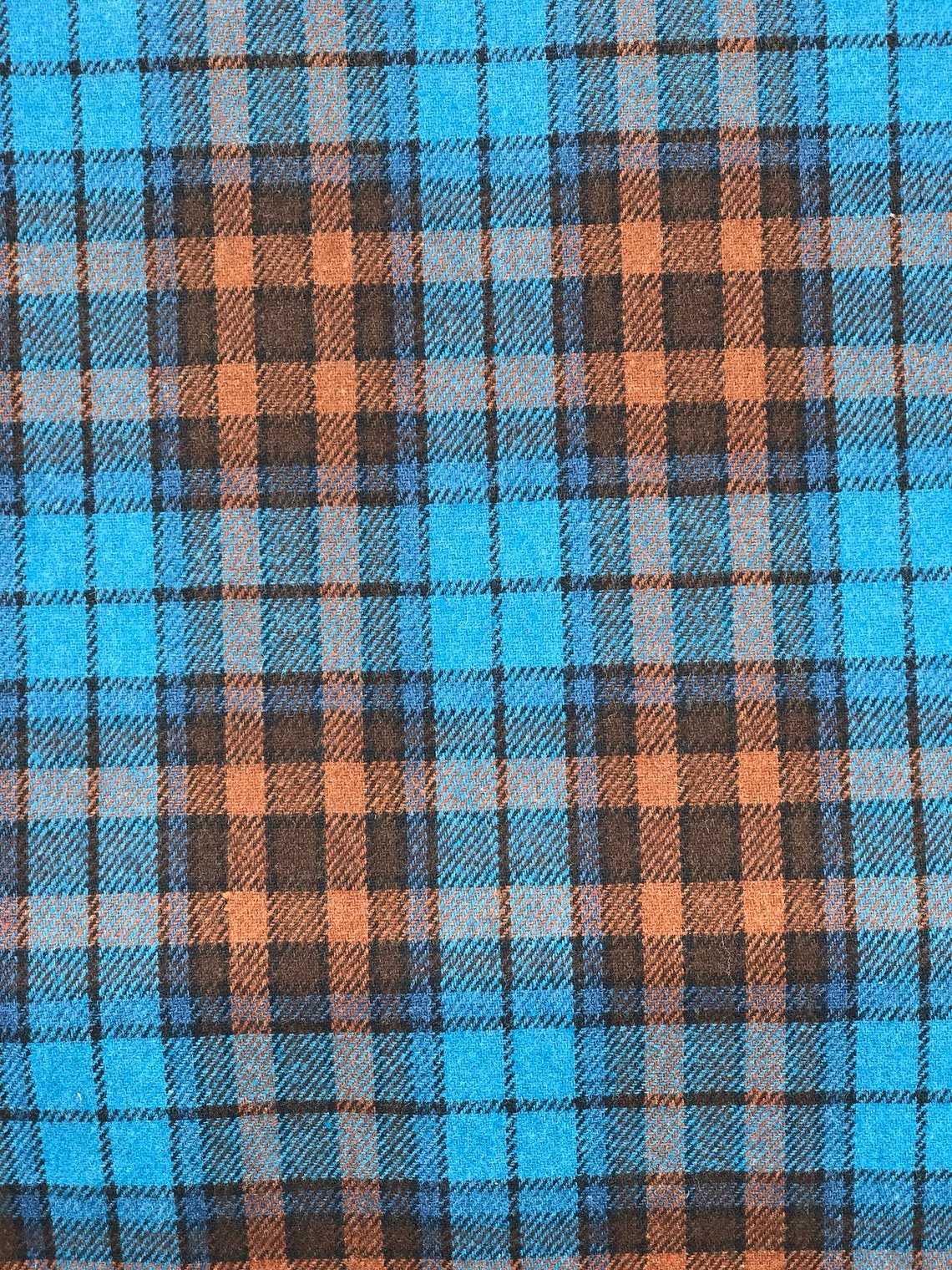 Blue on Brown Tartan Check Fabric Acrylic 150cm 60 Inches | Etsy