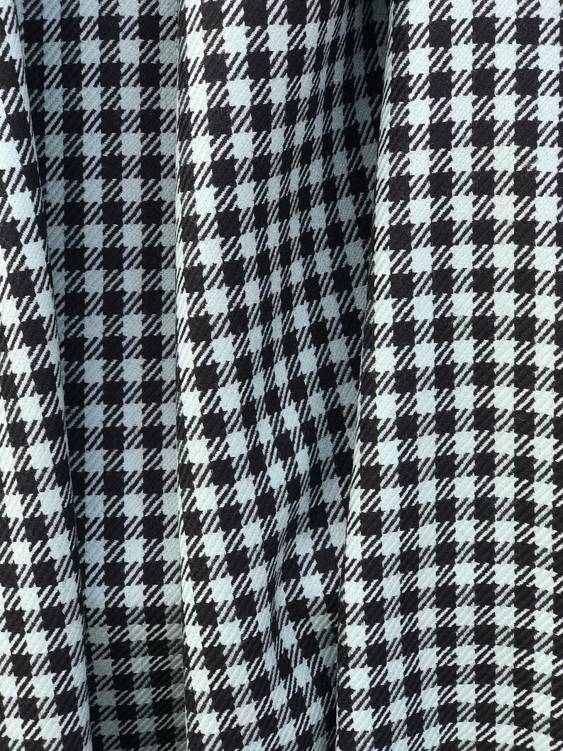 Baby Blue on Black Wool Check Fabric , Pure Wool Made in Italy Suiting ...