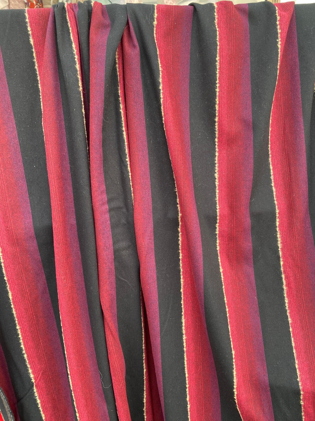 Striped Wool Fabric Burgundy Red Black Poly Wool Winter Sewing Project ...