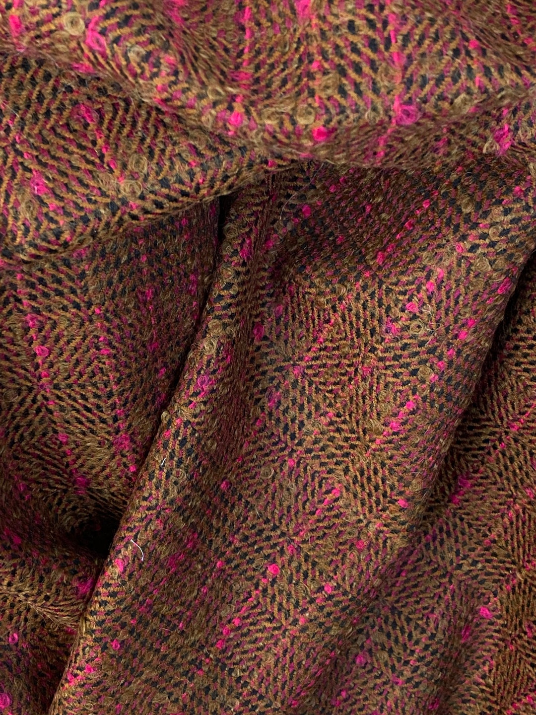 Boucle Tweed Fabric Pure Wool High Quality Green Brown Multi Colour ...